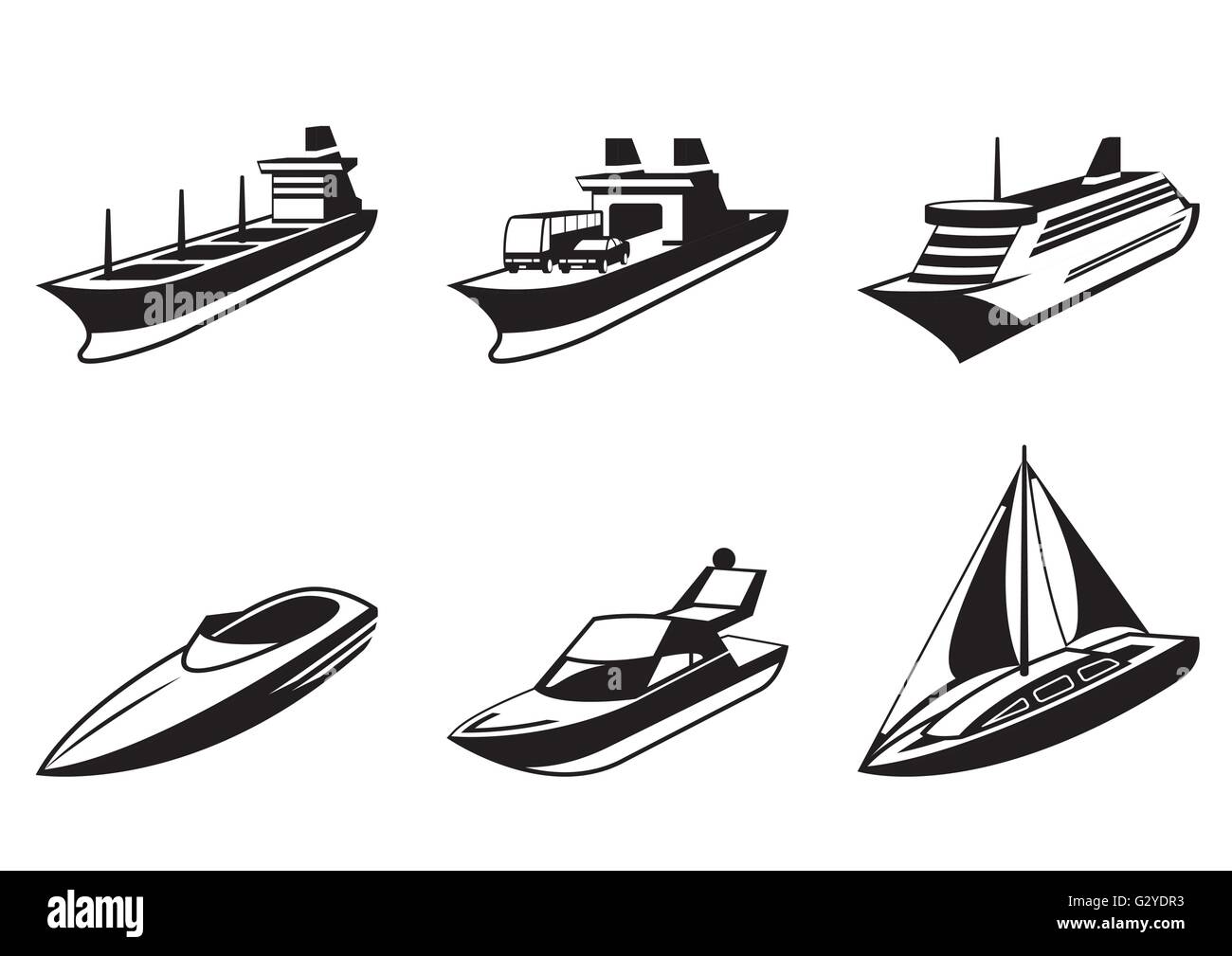 Sea ships and boats in perspective - vector illustration Stock Vector ...