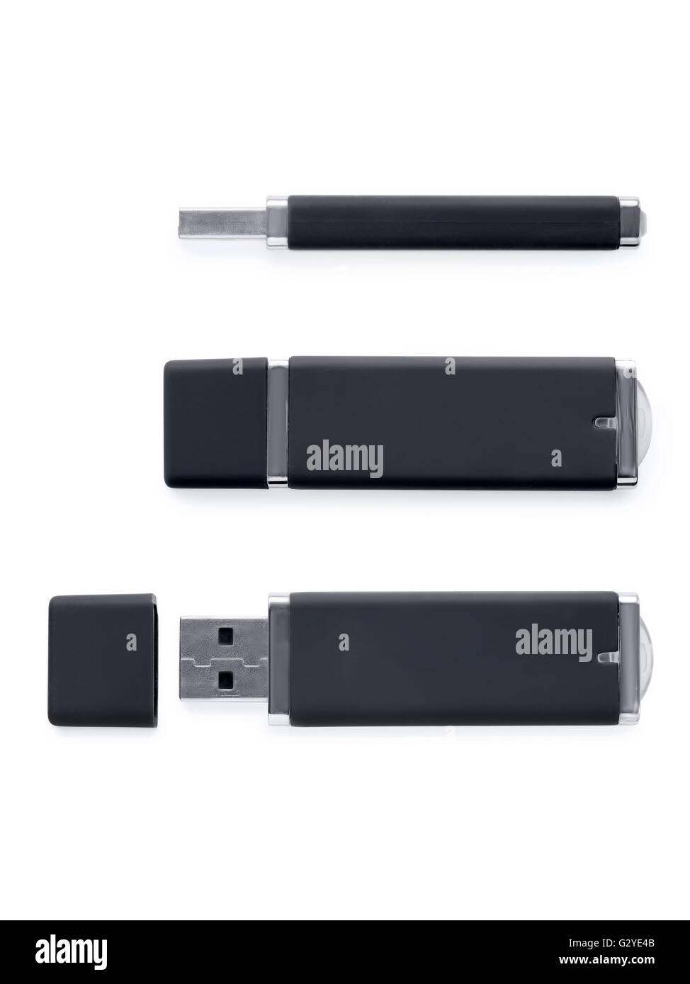 USB flash drive in three different positions isolated on white with ...