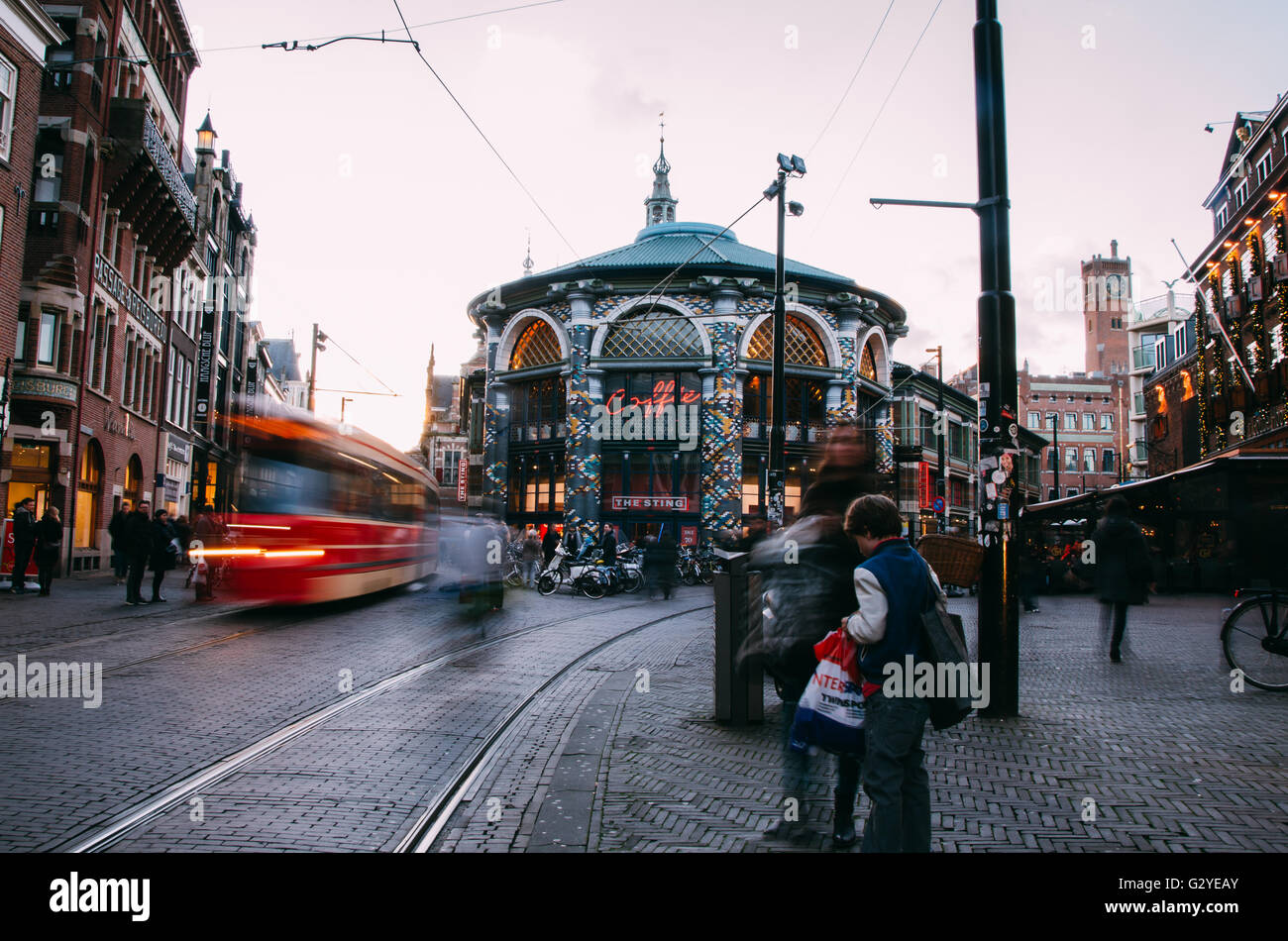 Tram in the centre of The Hague, Netherlands. The tram network is part ...