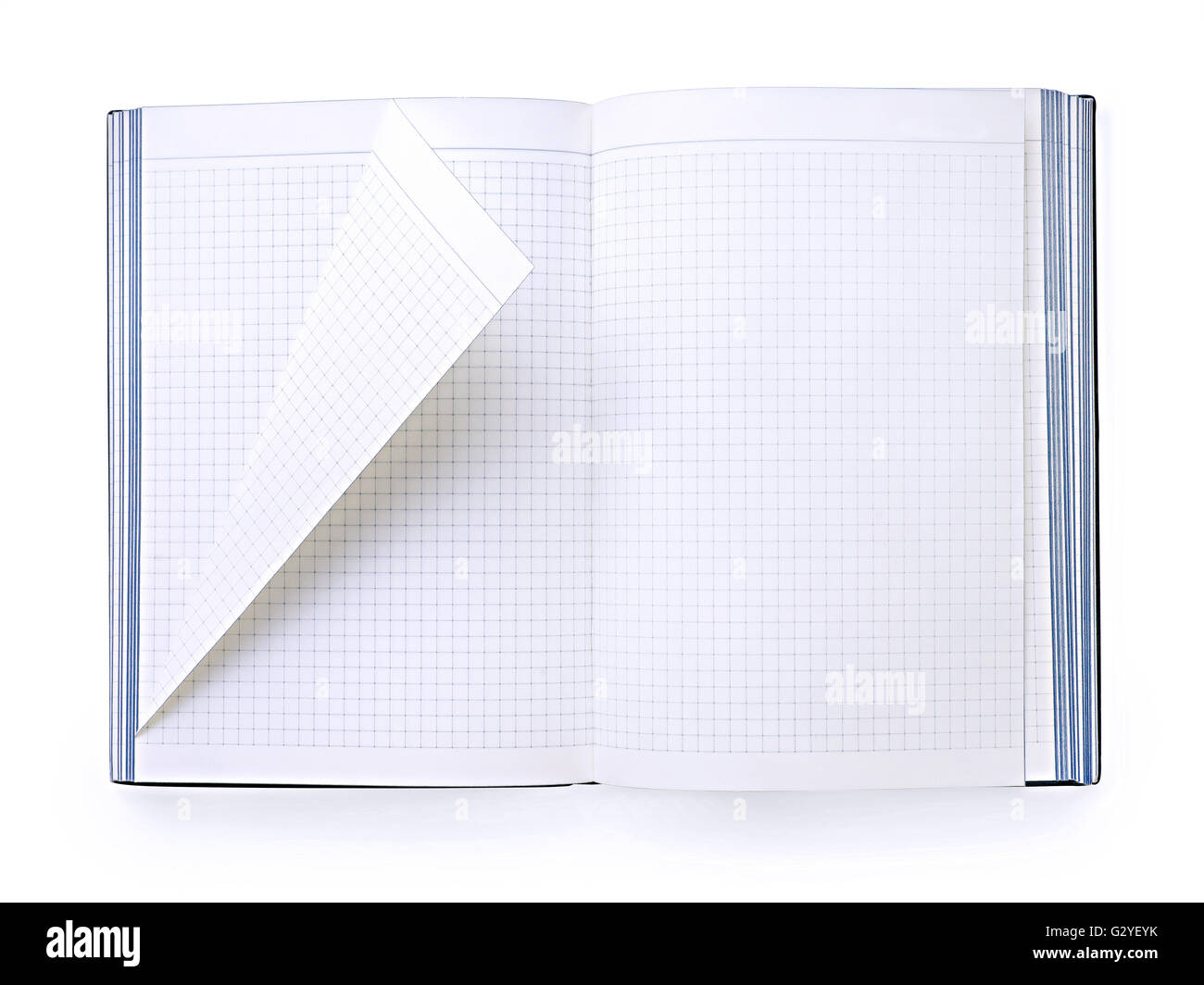 Open business diary with folded page isolated on white with clipping ...