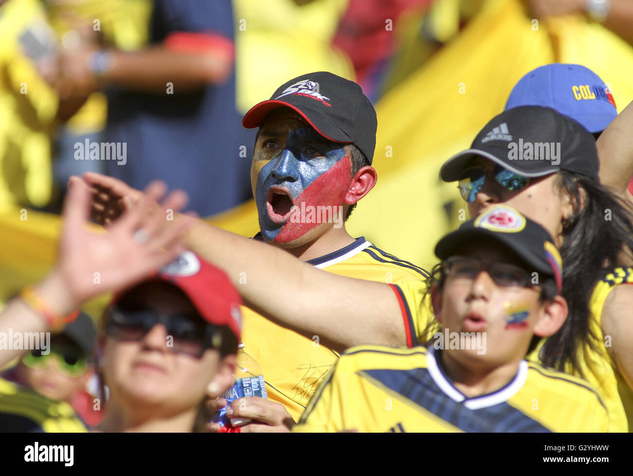 Los Angeles, California, USA. 3rd June, 2016. Colombia fans in a Copa ...