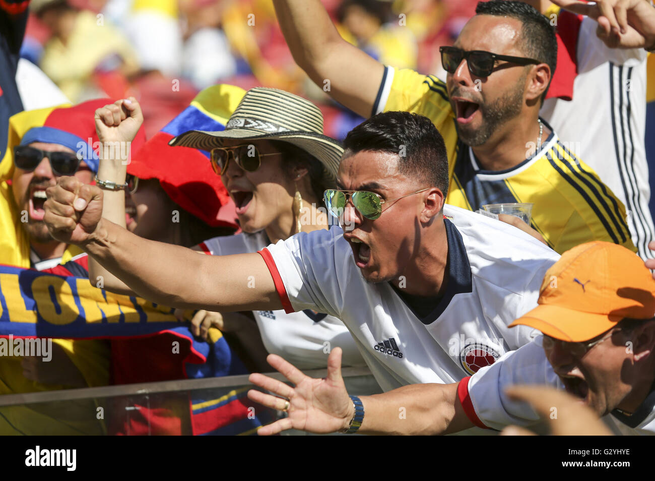Los Angeles, California, USA. 3rd June, 2016. Colombia fans in a Copa ...