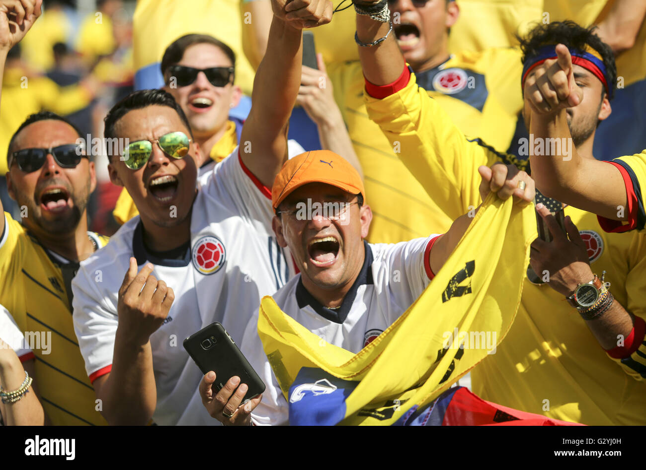 Los Angeles, California, USA. 3rd June, 2016. Colombia fans in a Copa ...