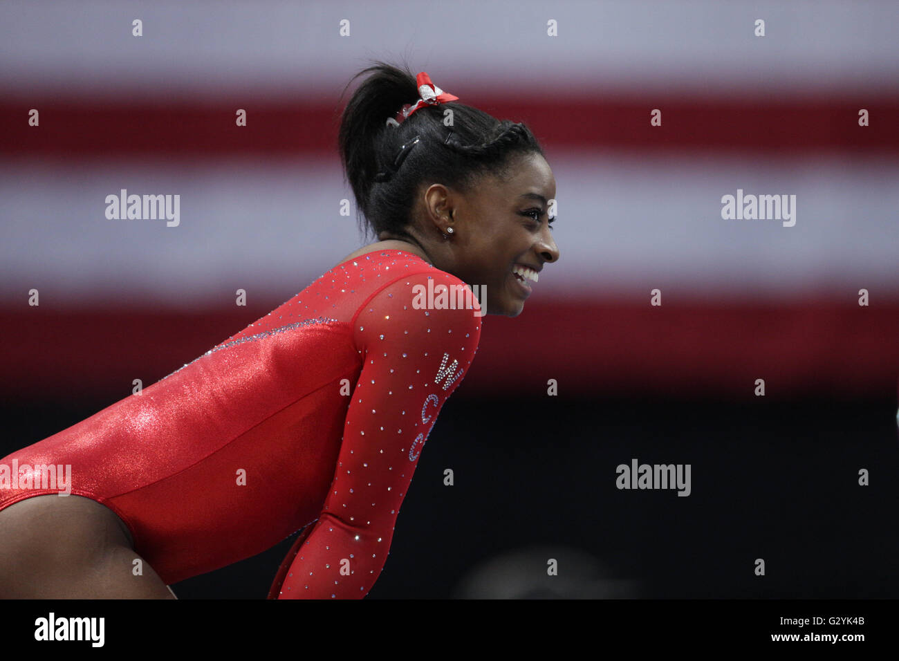 The Uneven Bars. 4th June, 2016. Gymnast Simone Biles (World Champions ...