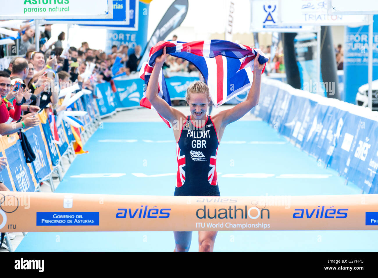 Aviles, Spain. 4th June, 2016. Emma Pallant (Great Britain) celebrates ...