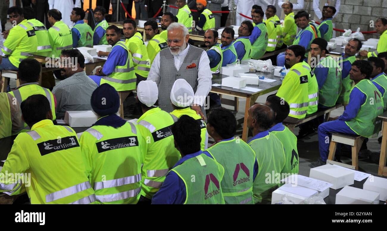 Indian Prime Minister Narendra Modi greets expatriate Indian workers at ...
