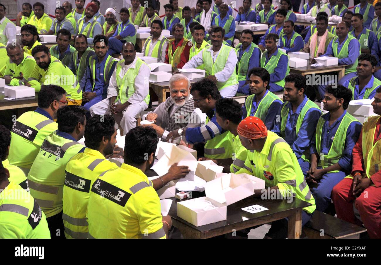 Indian Prime Minister Narendra Modi joins expatriate Indian workers at ...