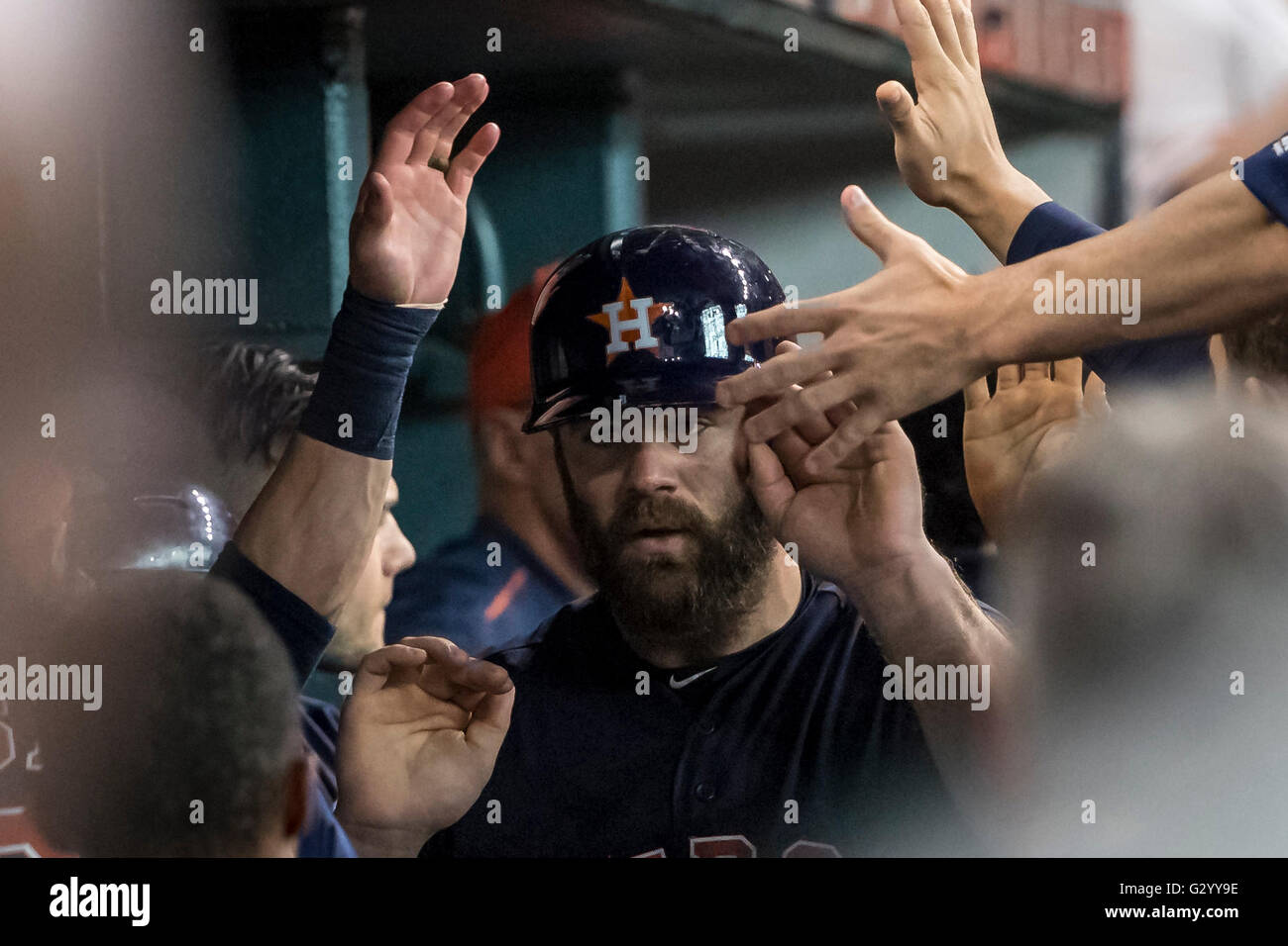 Houston, TX, USA. 5th June, 2016. Houston Astros designated hitter Evan ...