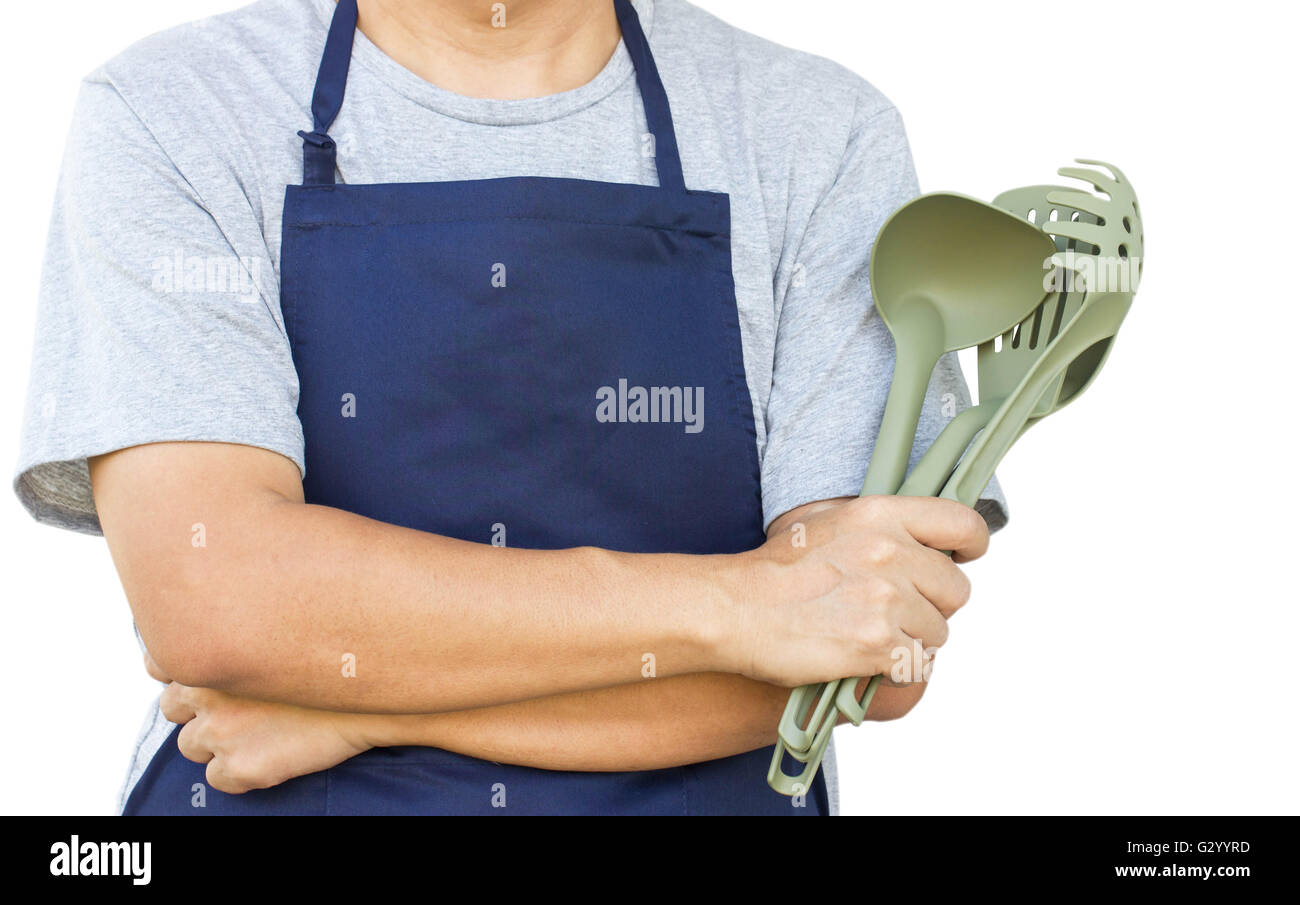 Asian Man Cross Arm With Cooking Tools Stock Photo - Alamy