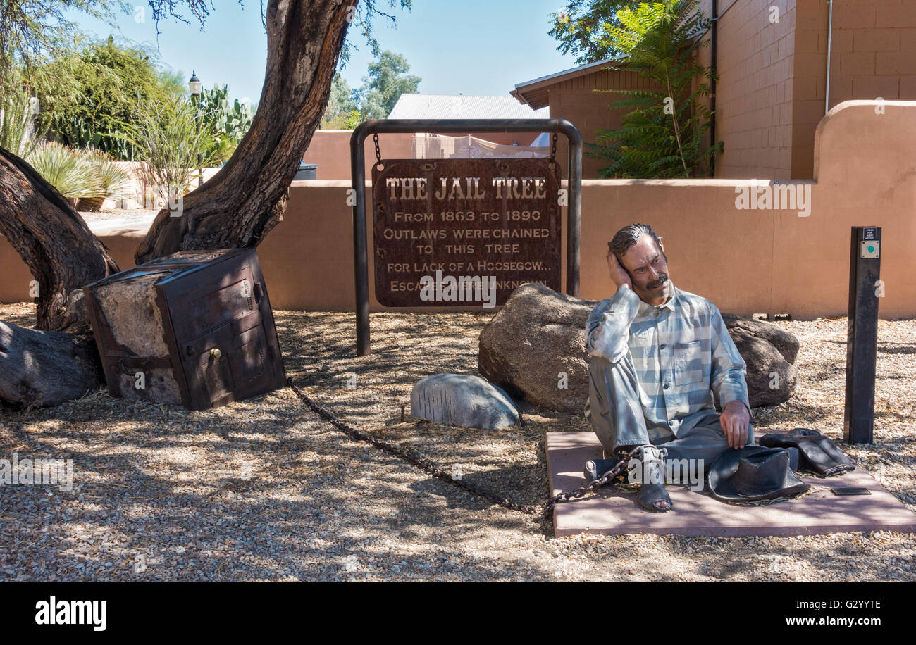 Arizona, Wickenburg, Historic Downtown, Felon Sculpture and Jail Tree ...