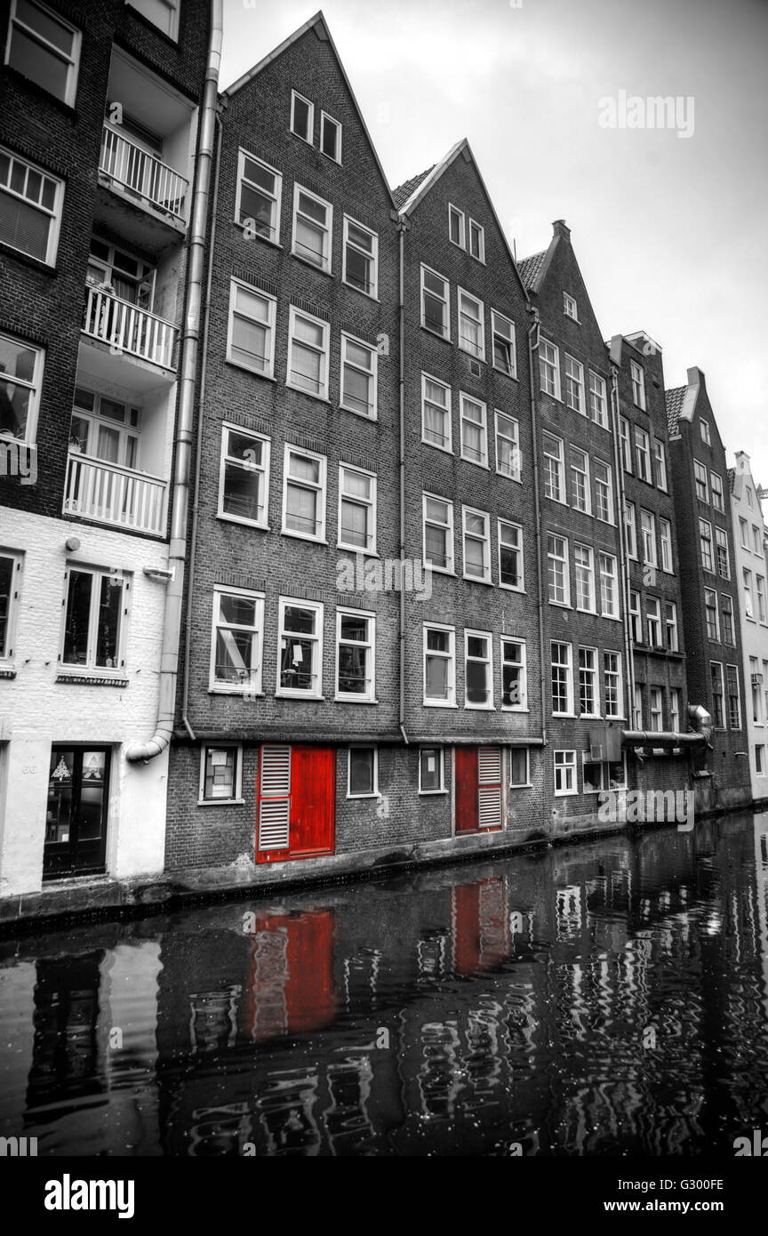 Amsterdam. black and white photo with elements of red Stock Photo - Alamy