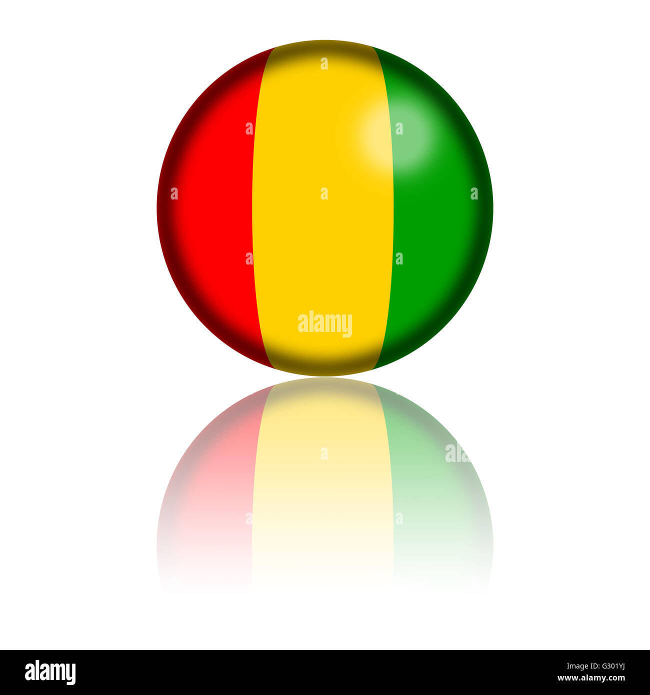 3D sphere or badge of Guinea flag with reflection at bottom Stock Photo ...