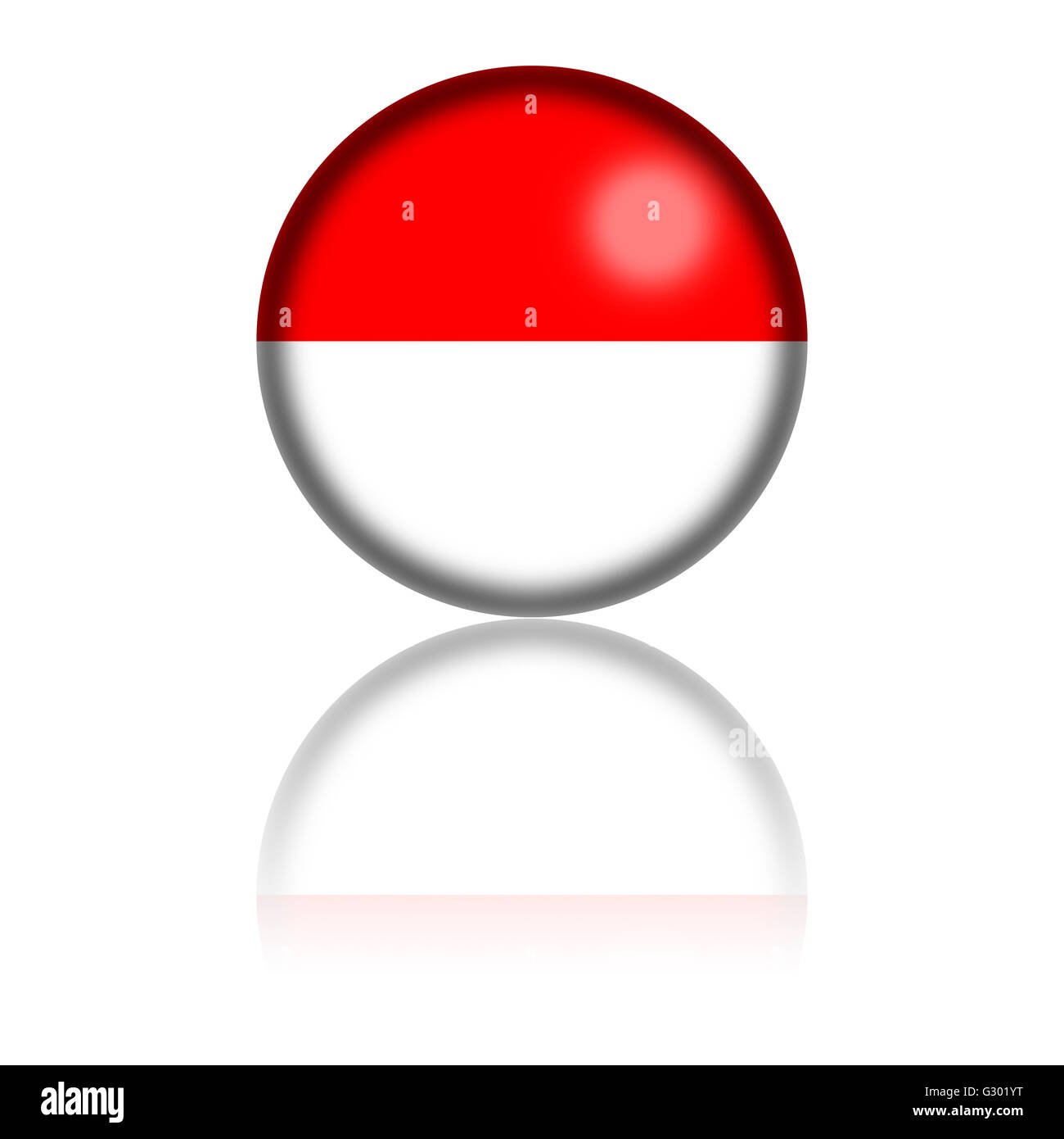 3D sphere or badge of Indonesia flag with reflection at bottom Stock ...