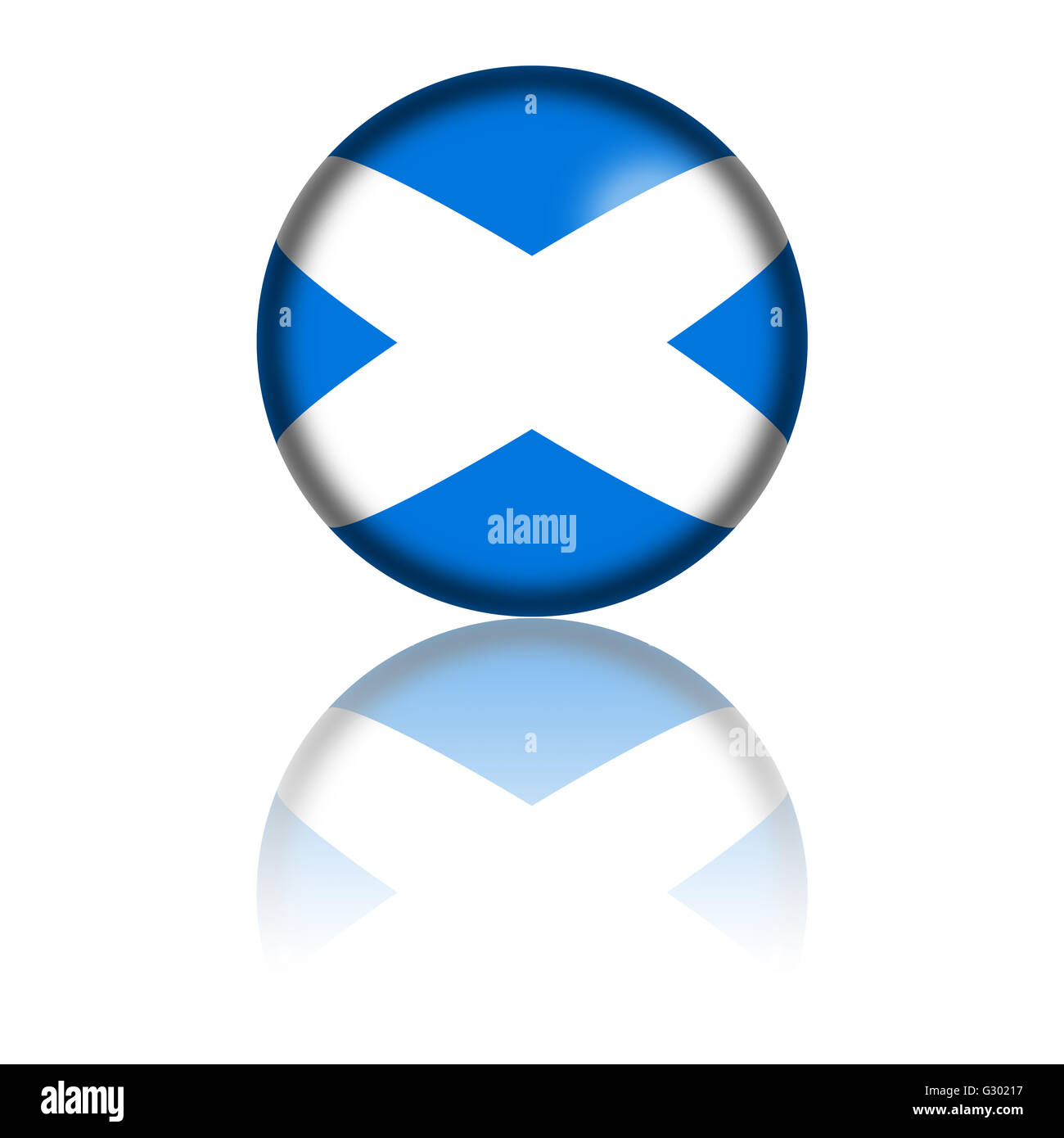 3D sphere or badge of Scotland flag with reflection at bottom Stock ...