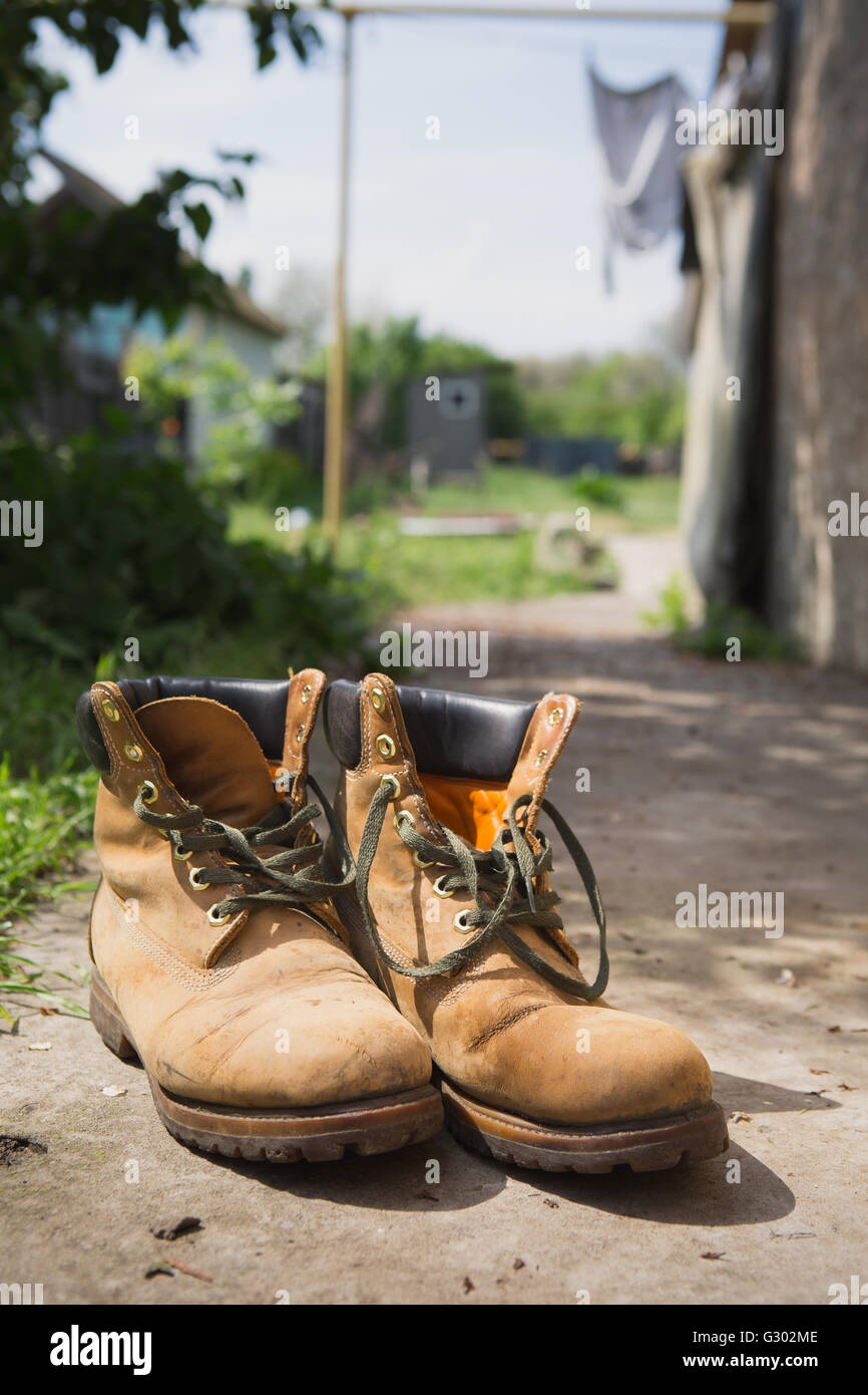 leather shoes light color with dark laces Stock Photo - Alamy