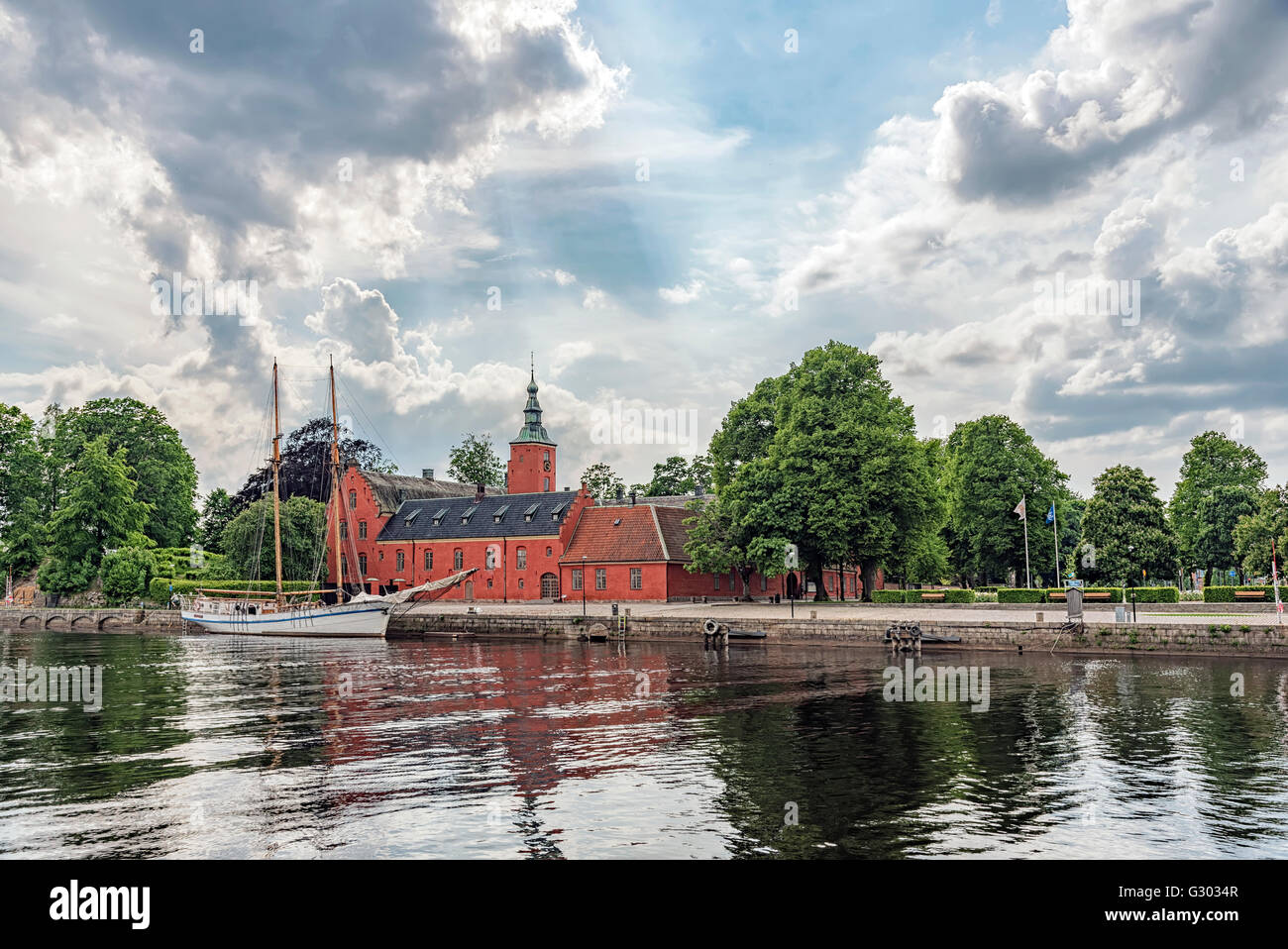 An image of Halmstad castle on the riverbank situated in the halland ...