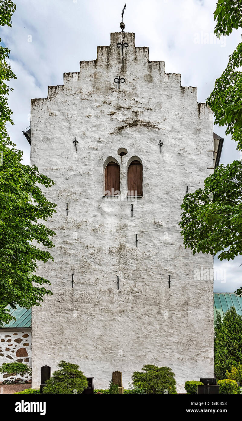 The old white norra vrams church in the swedish village of Billesholm ...