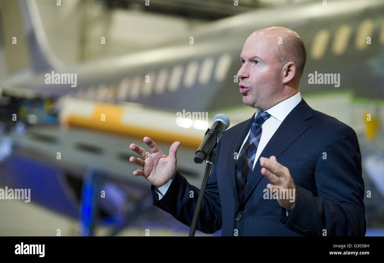 Bombardier CEO and President Alain Bellemare speaks to reporters ...