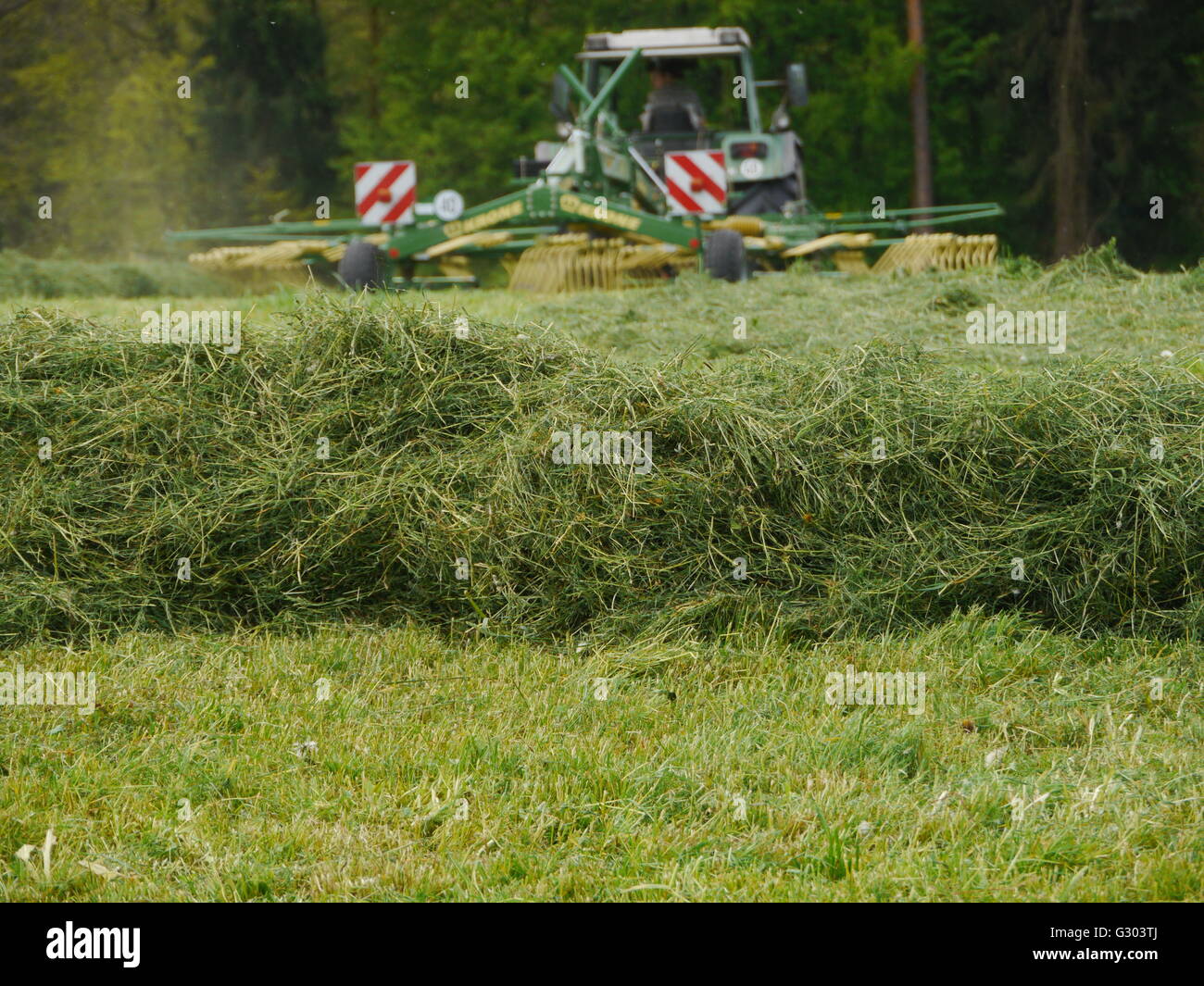 Tractor harvesting hay, Allgaeu, Bavaria Stock Photo - Alamy