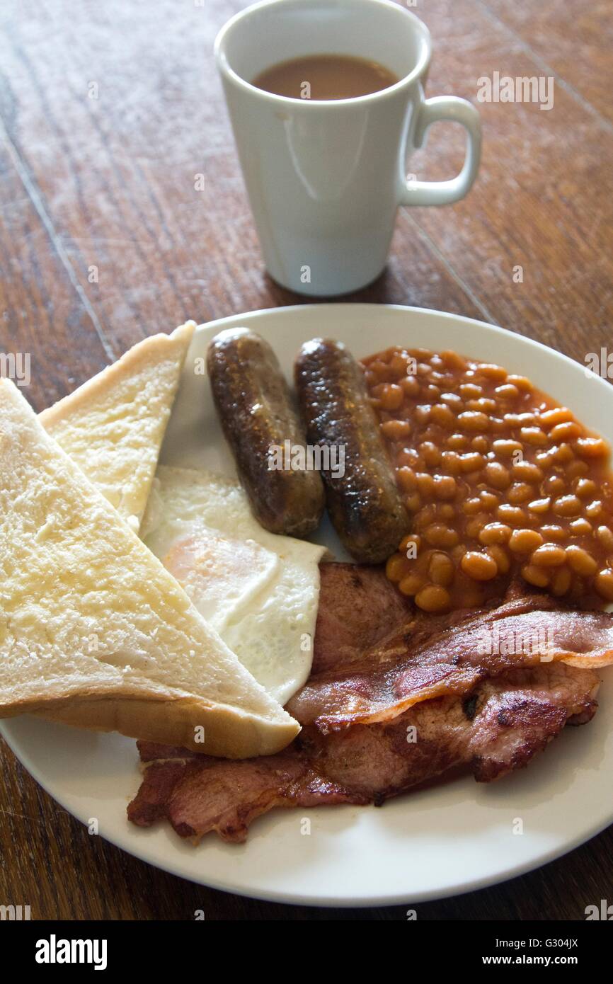 Cooked breakfast and cup of tea Stock Photo - Alamy