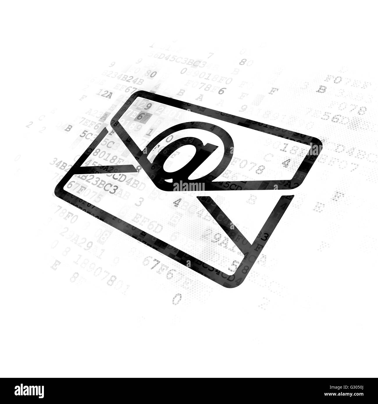 Business concept: Pixelated black Email icon on Digital background ...