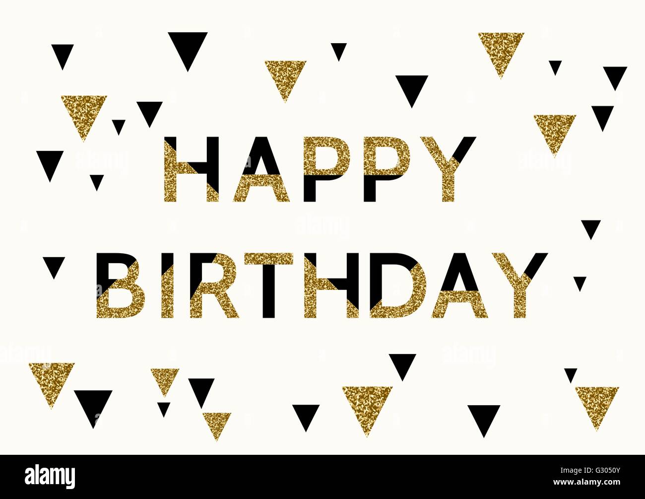 Typographic design birthday greeting card with gold glitter letters and ...