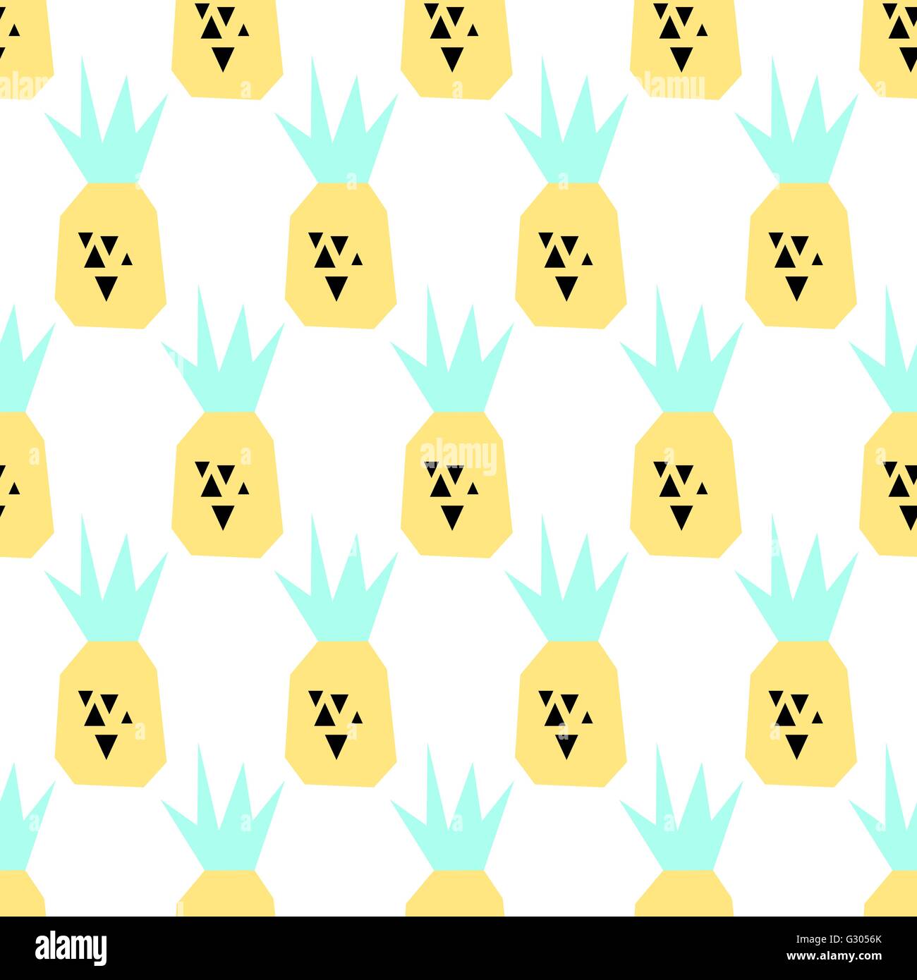 Seamless repeating pattern with geometric style pineapples on white background. Modern textile ...