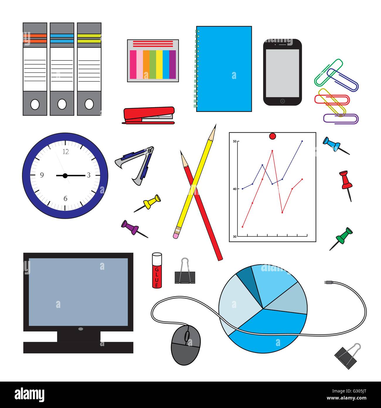 Set of different office objects Stock Vector Image & Art - Alamy