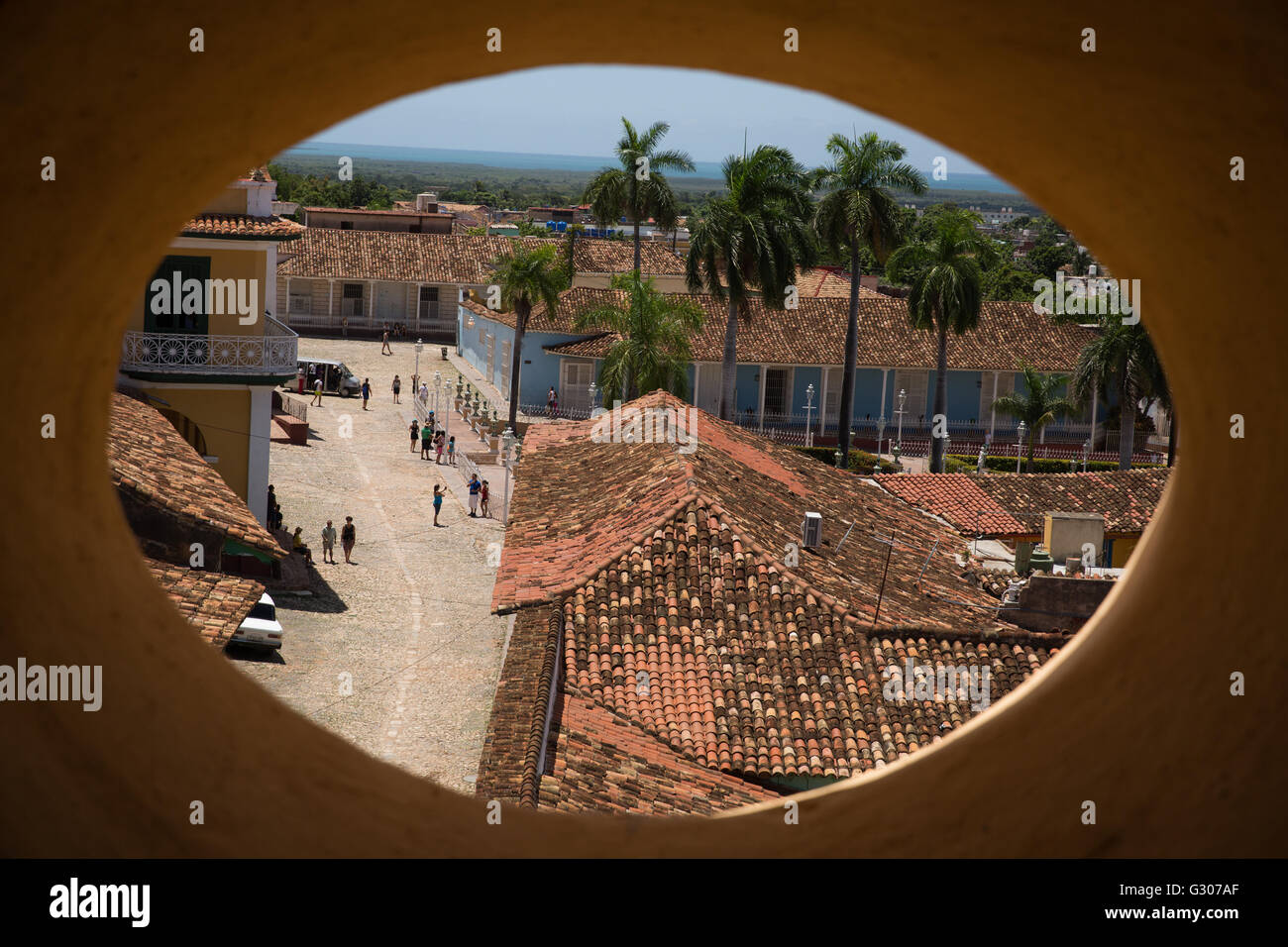 Trinidad, Cuba as seen through curved alcove inside church tower Stock ...