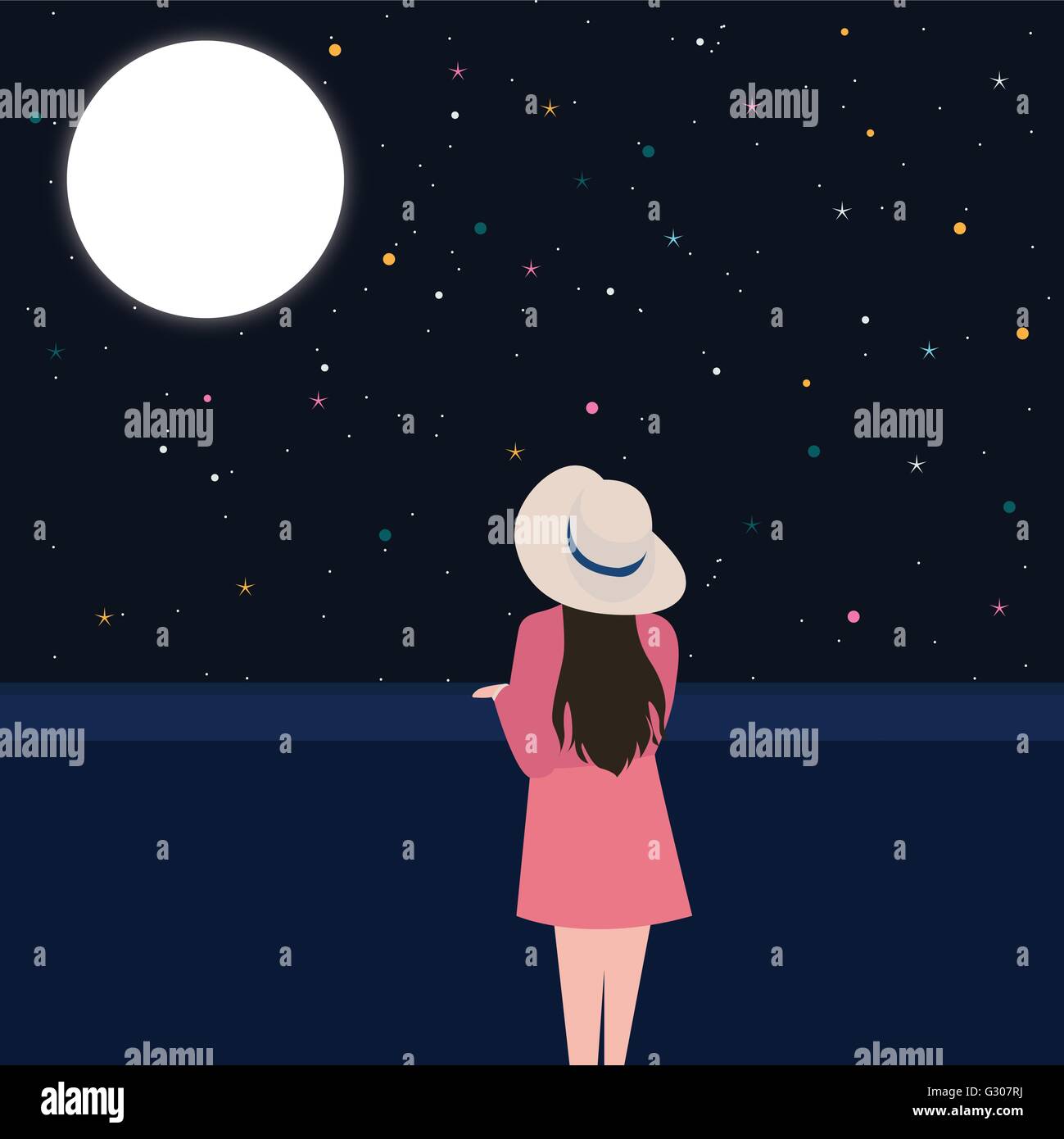 girls looking starring at the night sky alone contemplation thinking ...