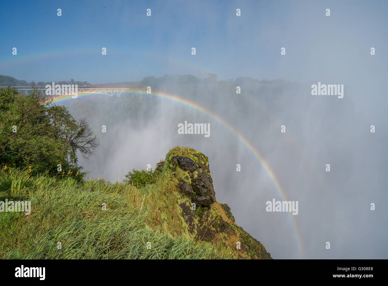 Double rainbow over Victoria Falls in spray Stock Photo - Alamy