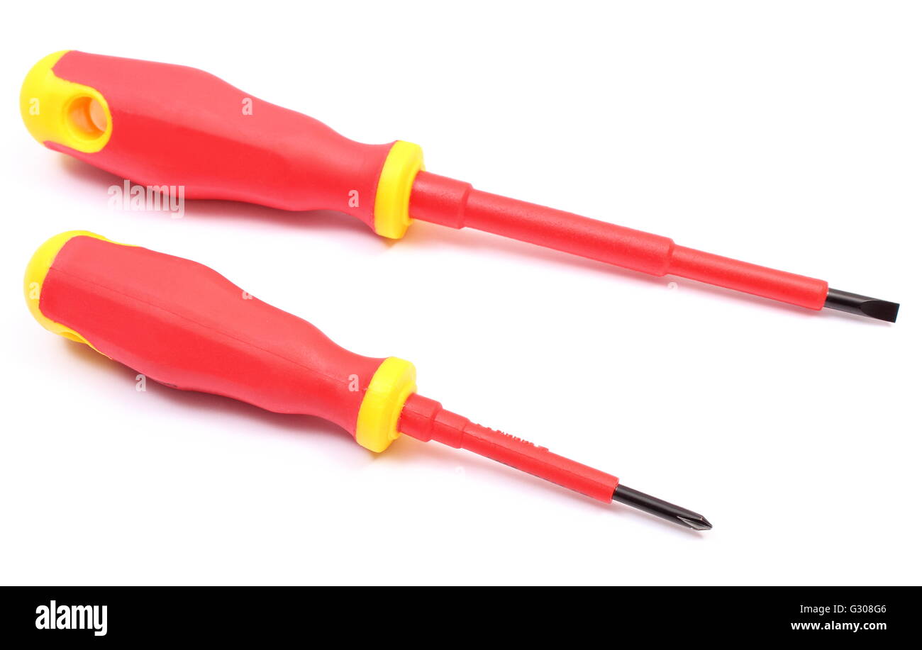Electrical screwdrivers isolated on white background, work tools for ...