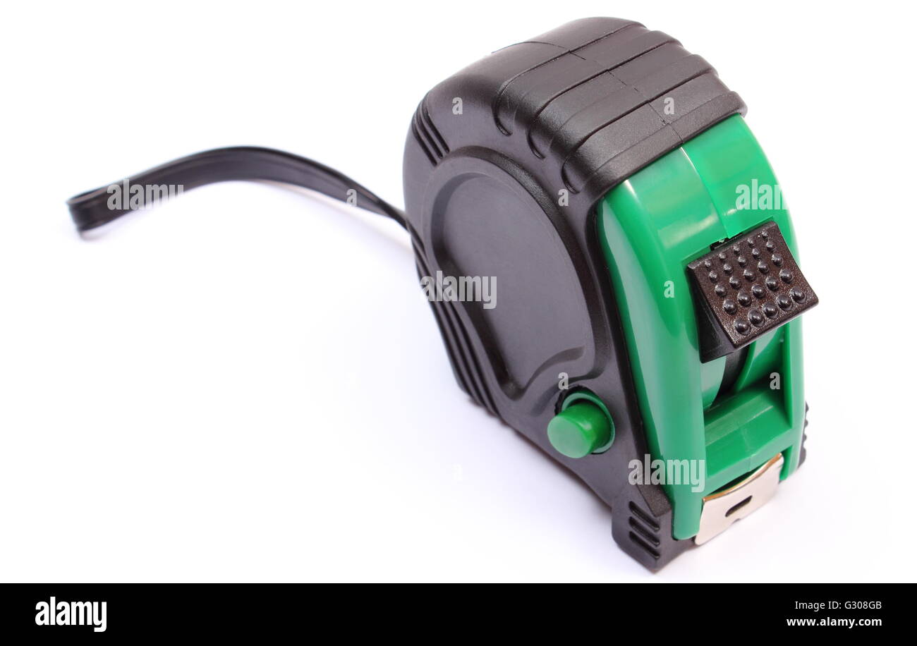 Tape measure on white background, work tools and accessories for ...