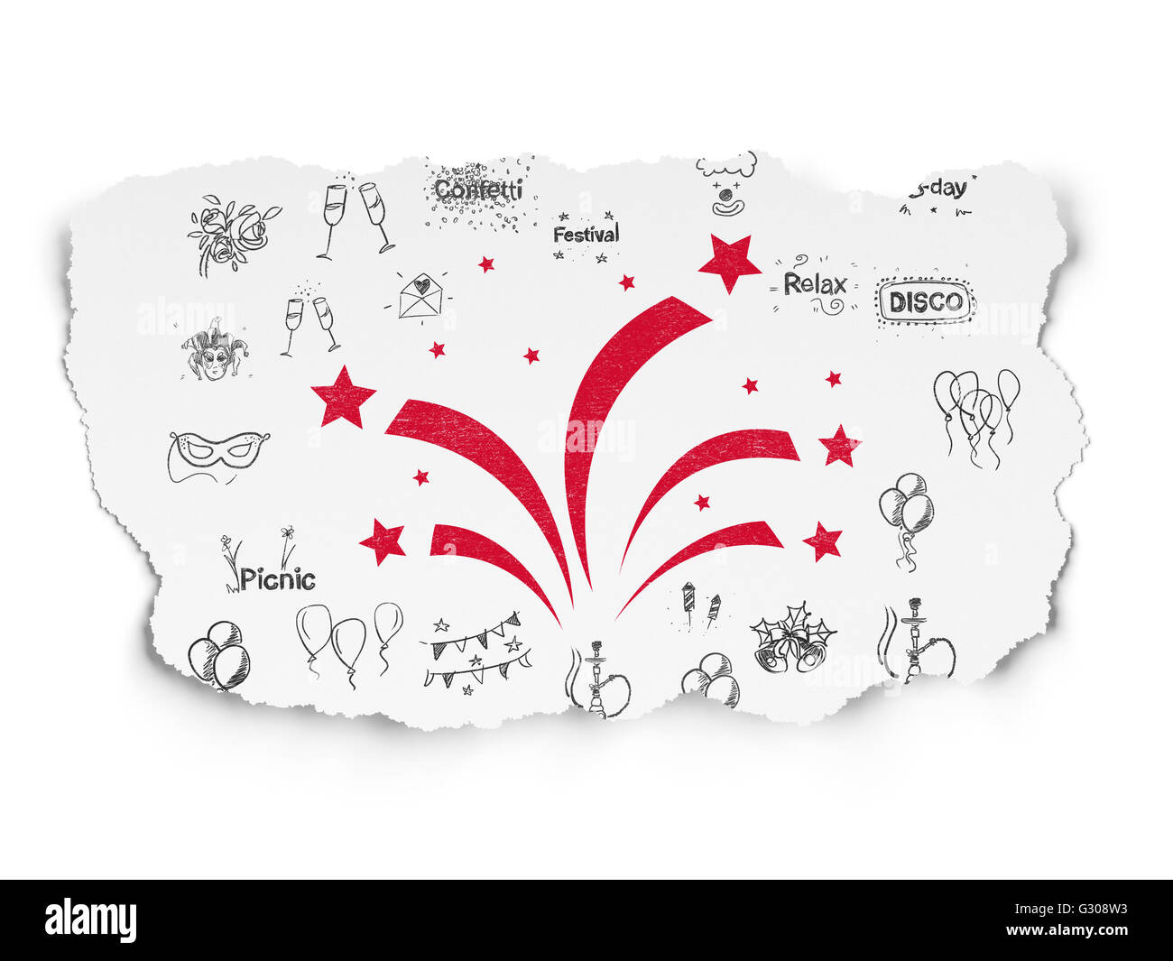 Entertainment, concept: Fireworks on Torn Paper background Stock Photo ...