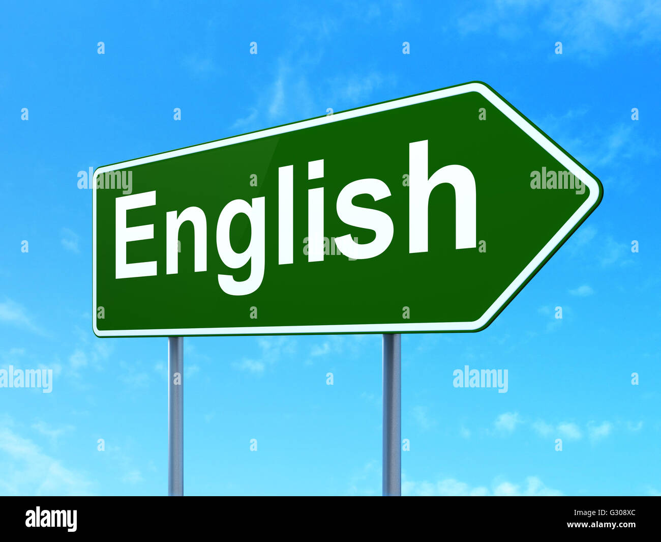 Learning concept: English on road sign background Stock Photo - Alamy