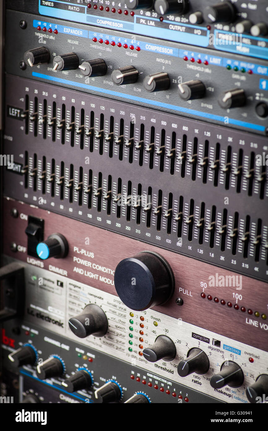 Color image of many buttons in a sound recording studio Stock Photo - Alamy