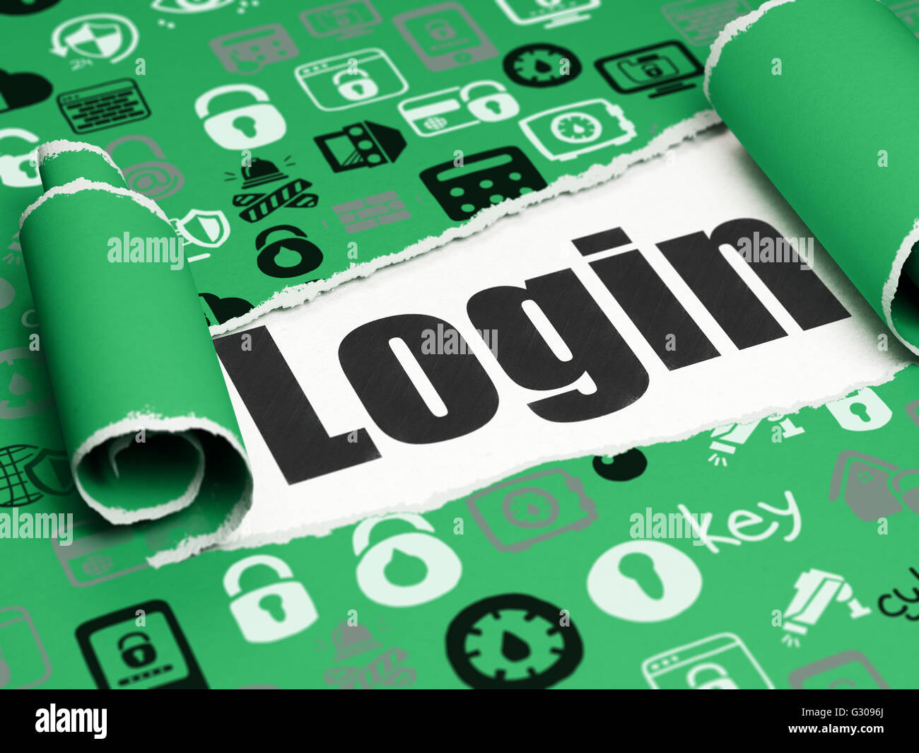 Privacy concept: black text Login under the piece of torn paper Stock ...