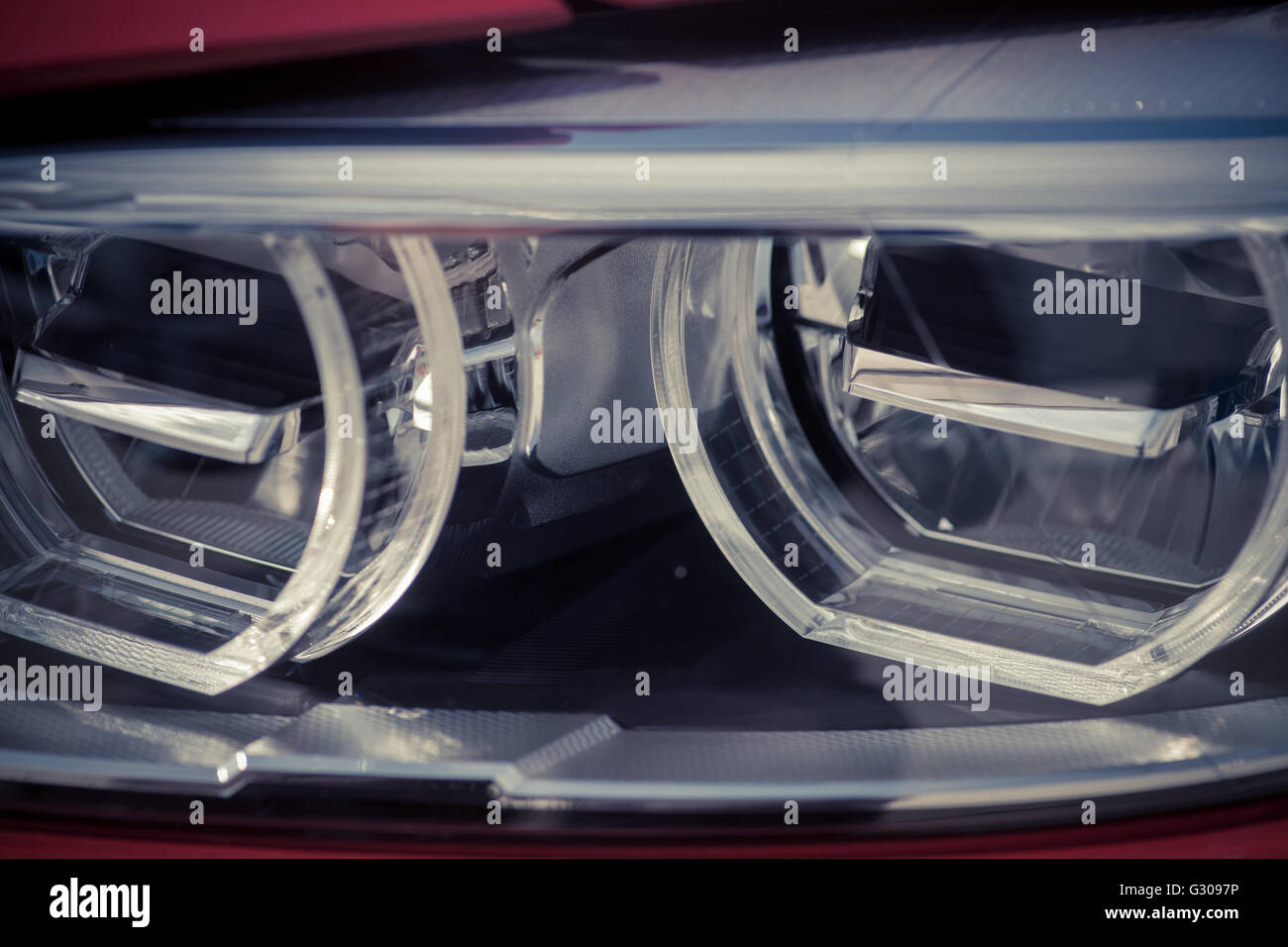 Detail on one of the LED headlights of a car Stock Photo - Alamy