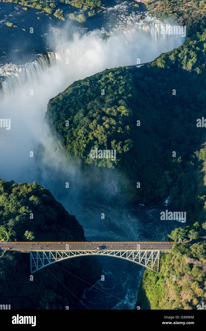 Aerial view of bridge and Victoria Falls Stock Photo - Alamy