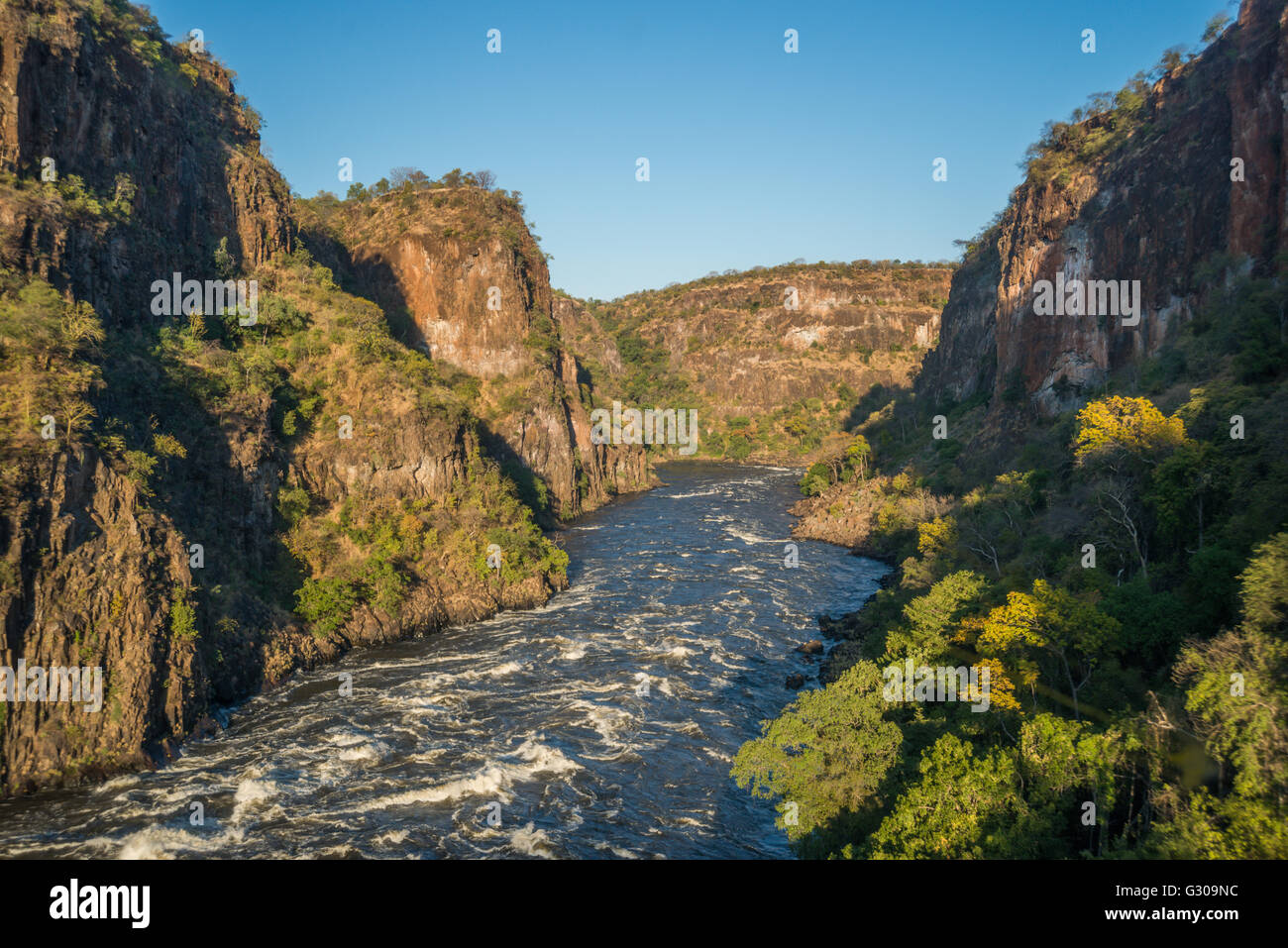Aerial view of sunlit rapids in gorge Stock Photo - Alamy