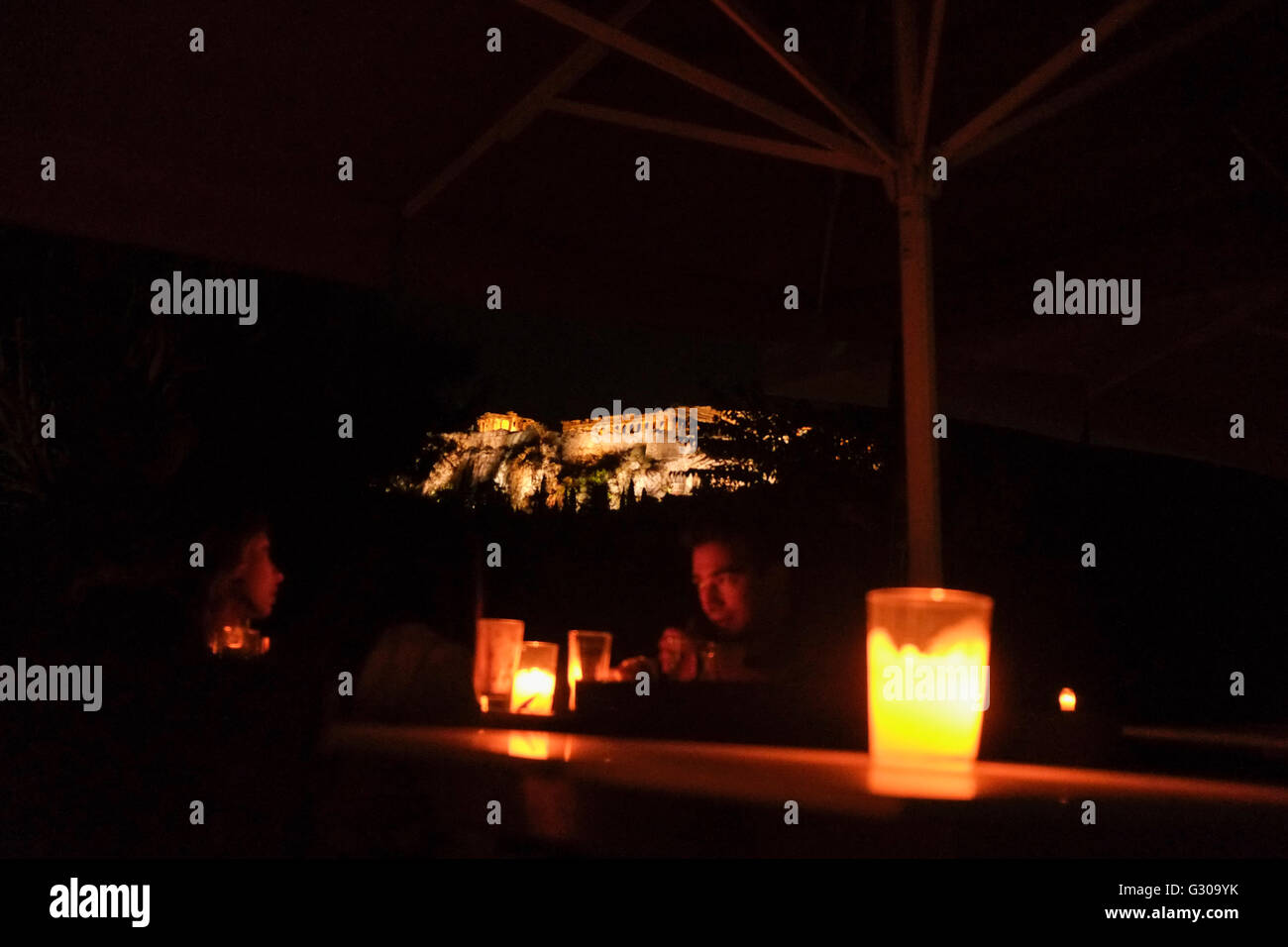 Terrace with views to Acropolis, Athens, Greece Stock Photo - Alamy