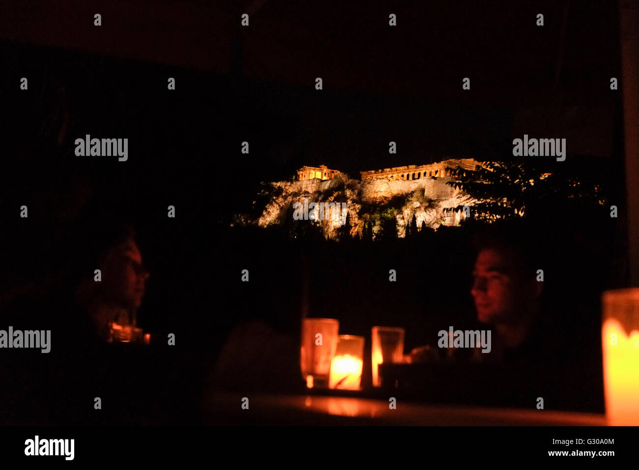 Terrace with views to Acropolis, Athens, Greece Stock Photo - Alamy