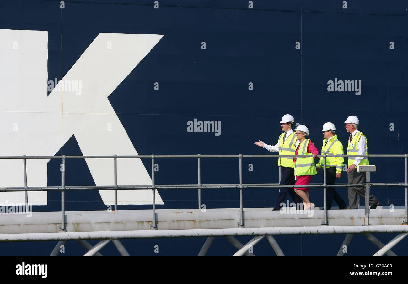 Chancellor George Osborne (left) walks with Margaret Ritchie, MP for ...