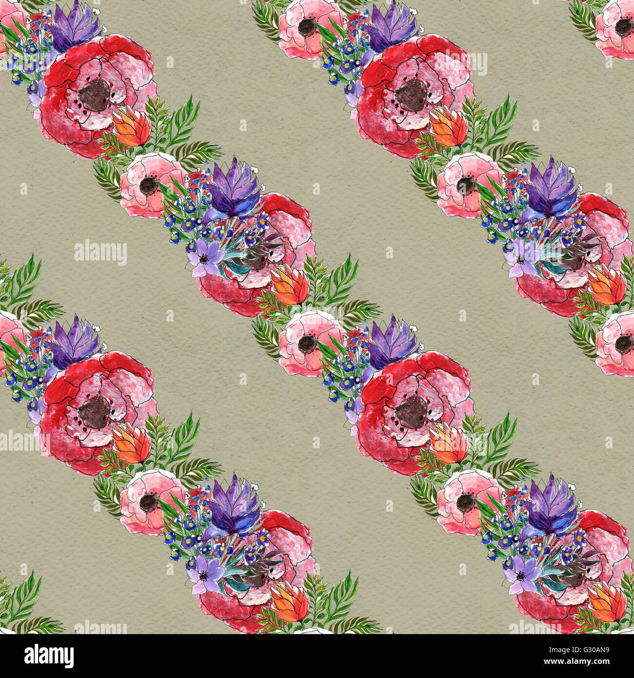 Seamless watercolor floral pattern Stock Photo - Alamy