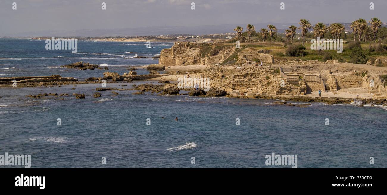 Panorama of Port ruins in Caesarea Maritima , called Caesarea ...