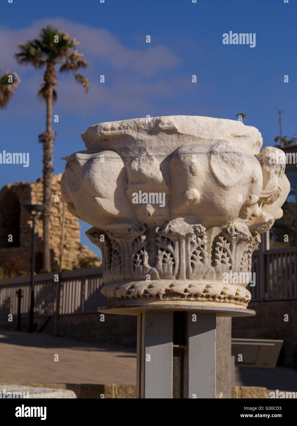 Corinthian columns fragment from Caesarea Maritima ruins, was a city ...