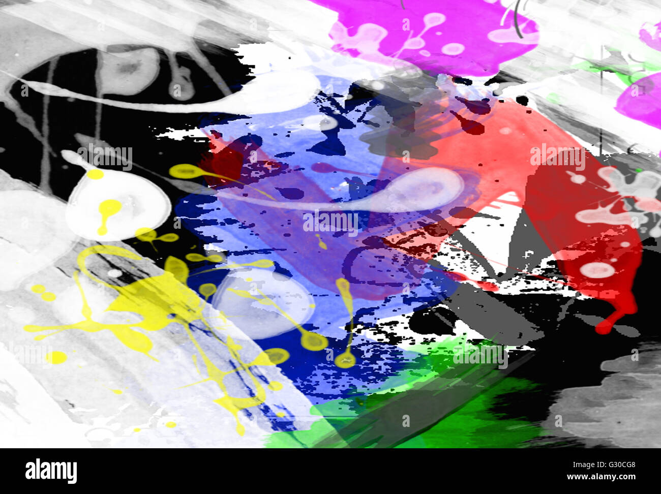 Random color paint splashes with a white background Stock Photo - Alamy