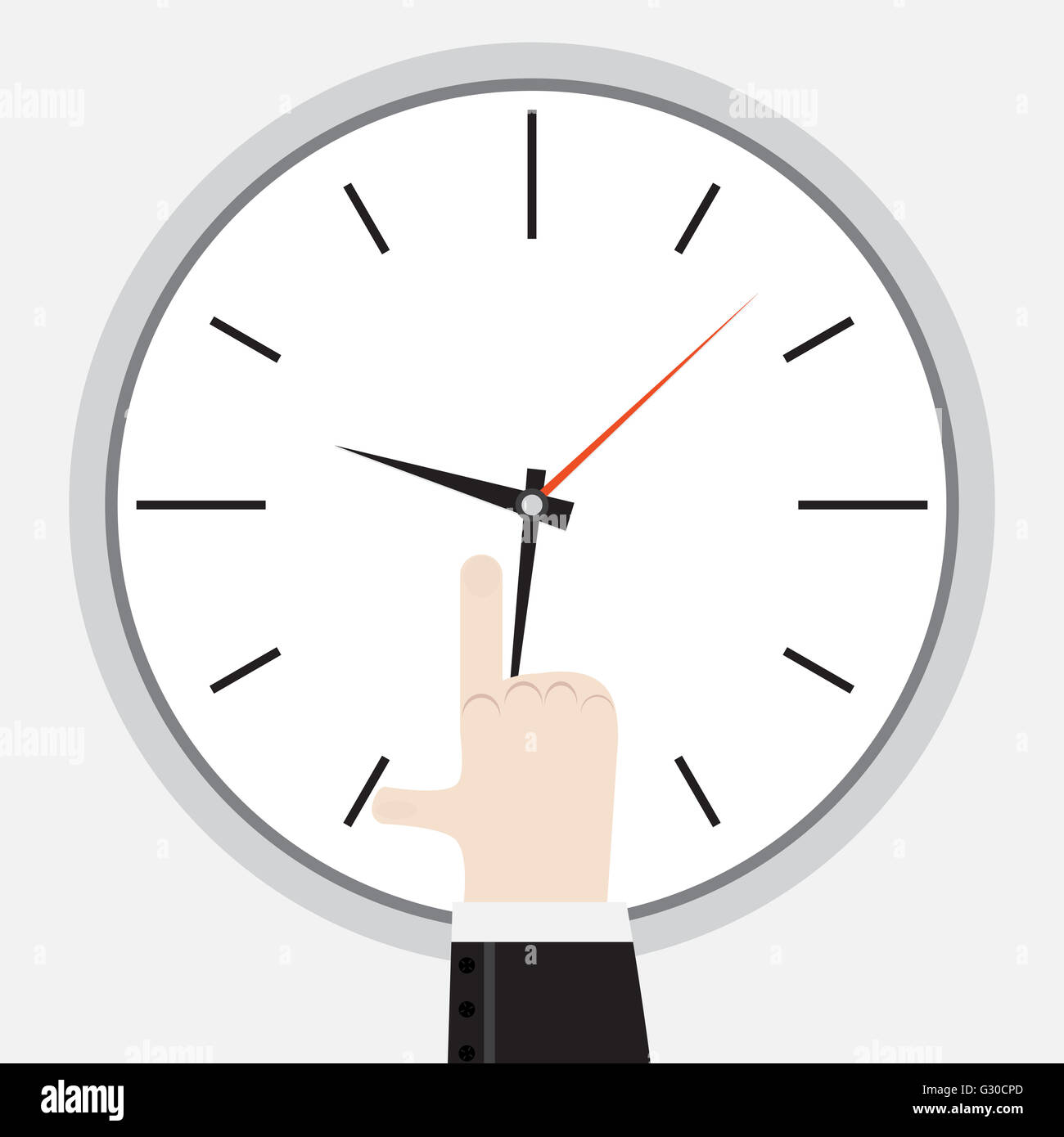 Finger showing on the clock. Punctuality and showing late deadline ...