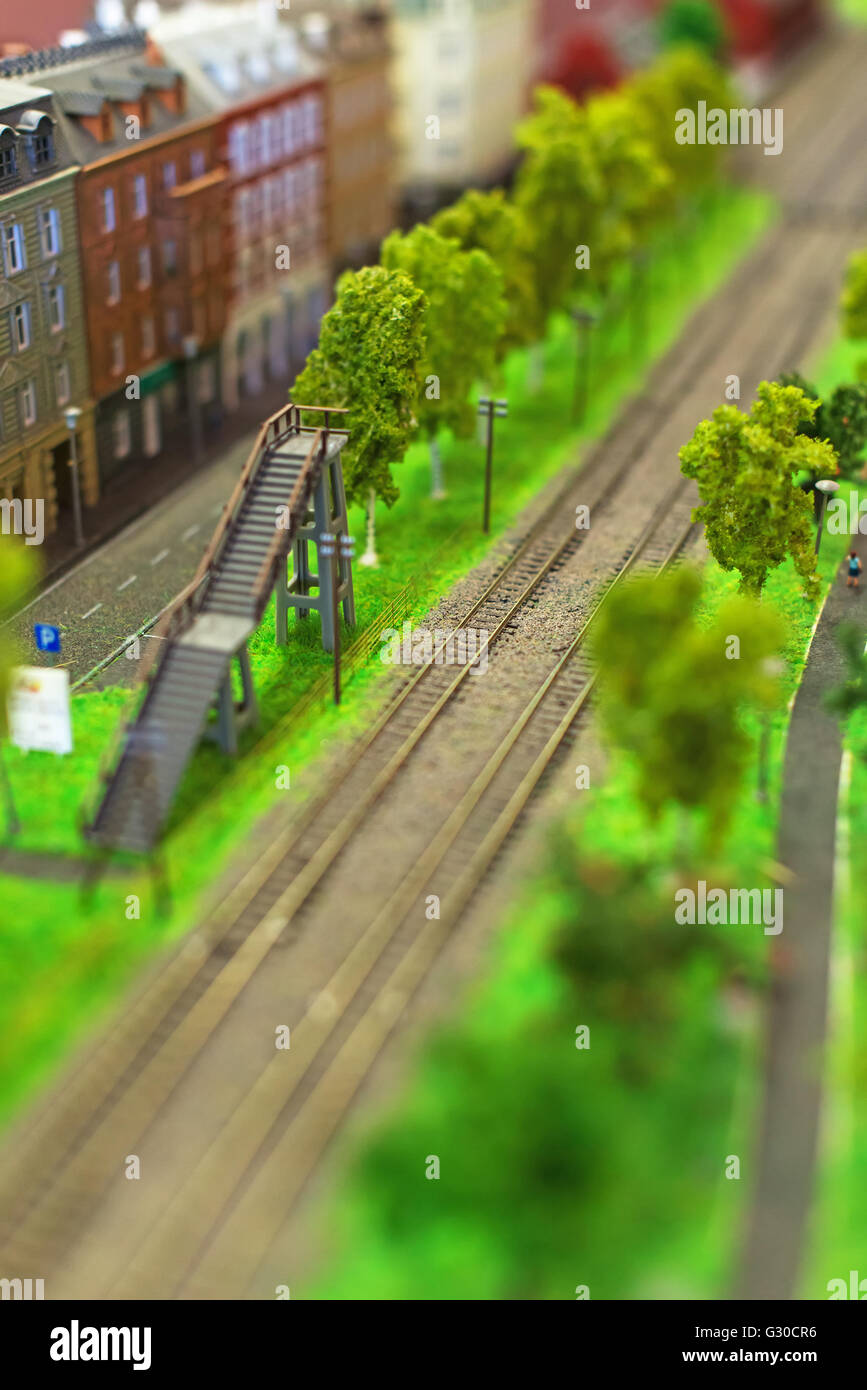 City in miniature. Railroad near houses Stock Photo - Alamy