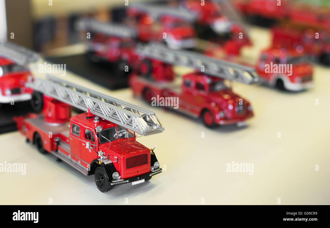 Miniature fire engine car models in the shop Stock Photo - Alamy